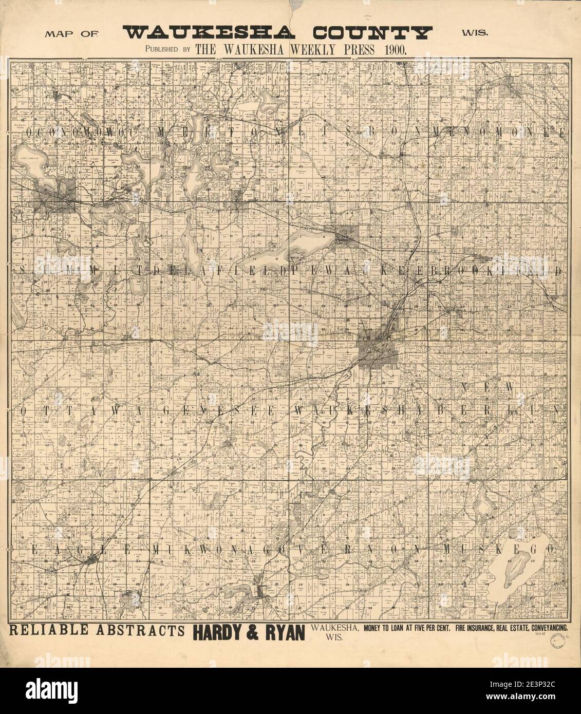 Map of Waukesha County, Wis Stock Photo - Alamy