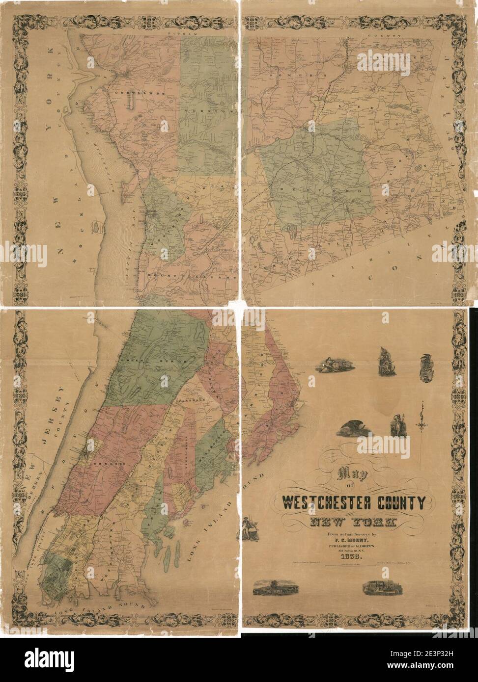Map of Westchester County, New York - from actual surveys Stock Photo ...