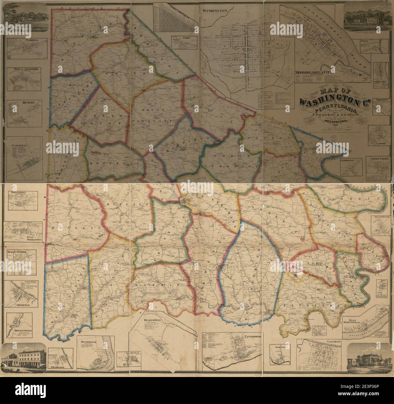 Map of Washington Co., Pennsylvania - from actual surveys Stock Photo ...