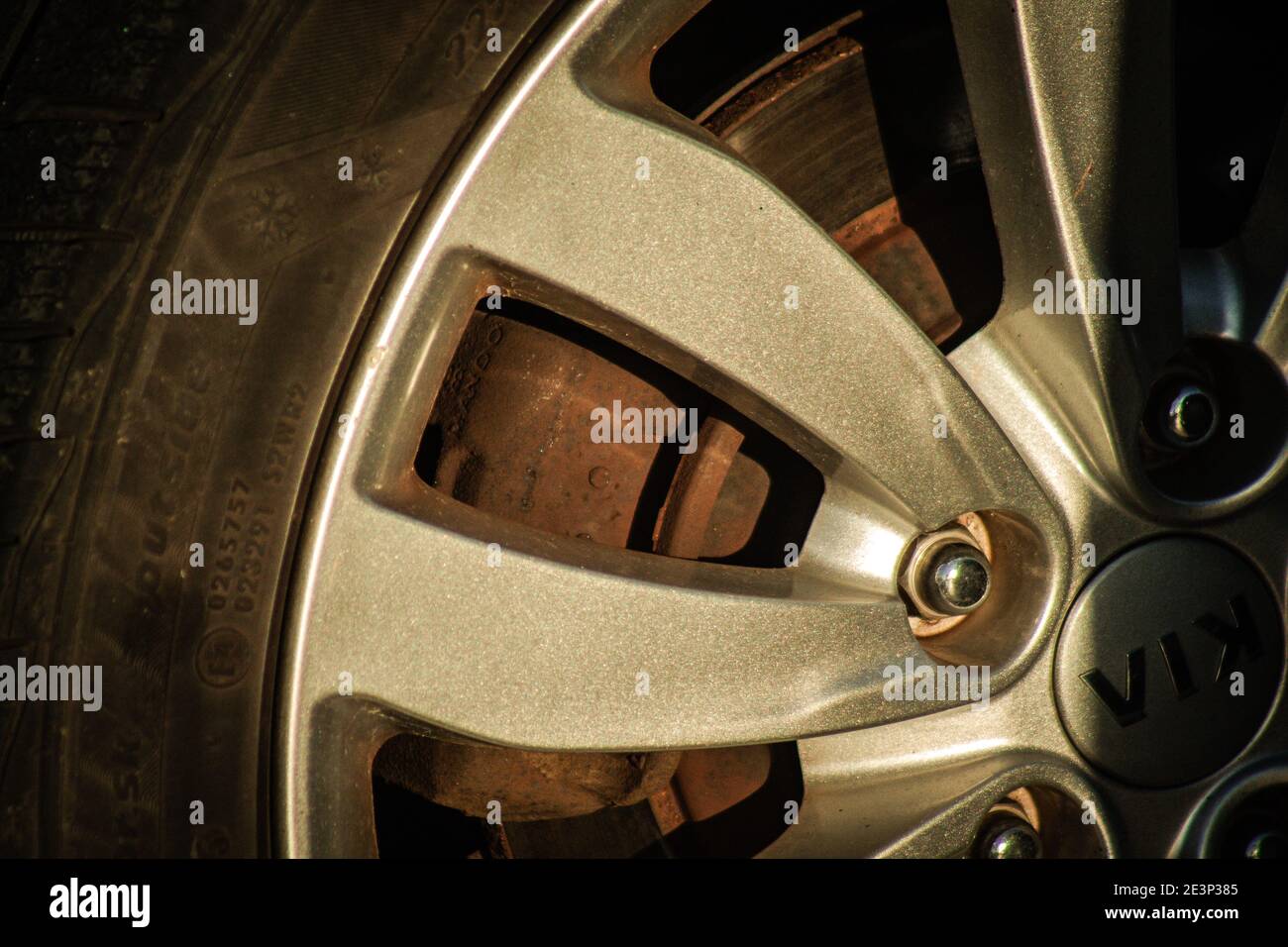Reims France January 19, 2021 Closeup of a wheel of a modern car parked ...