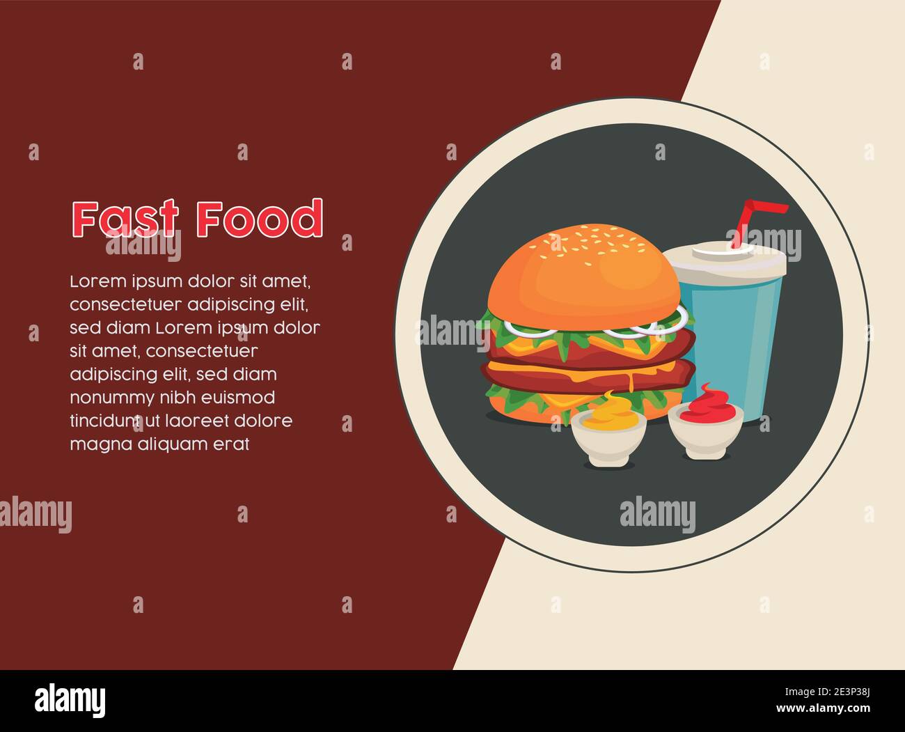 delicious fast food in circular frame and lettering template vector ...