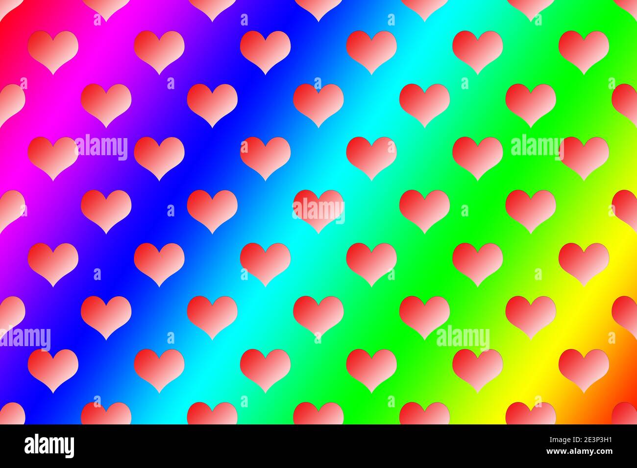 Bright rainbow seamless pattern of red hearts on a rainbow colored ...