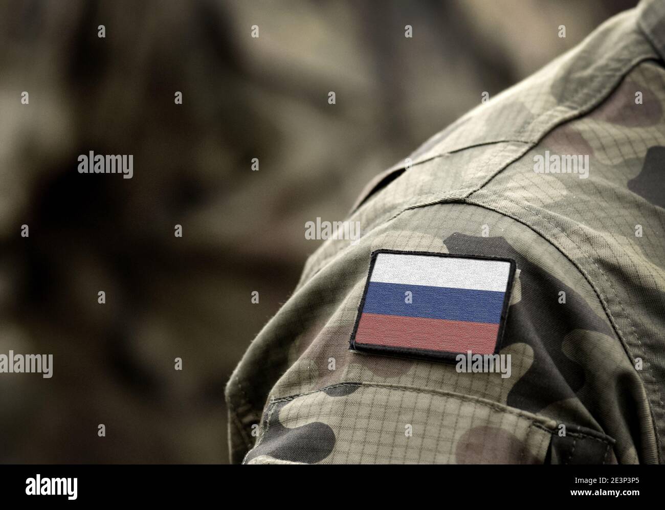 Flag of Russia on military uniform. Army, troops, soldiers. Collage ...
