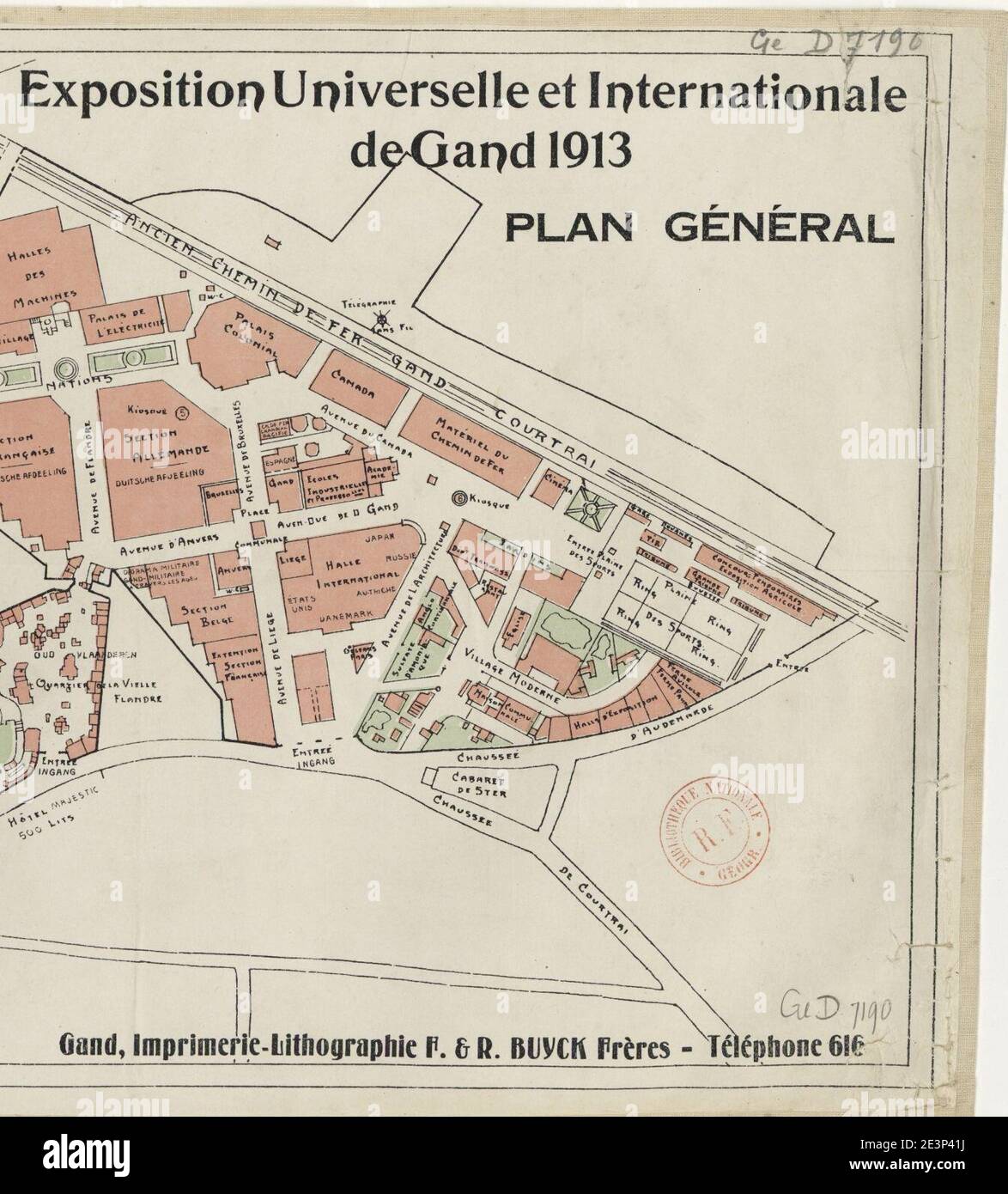Map of Universal Exposition of Ghent by F. et R. Buych, detail (3 Stock ...