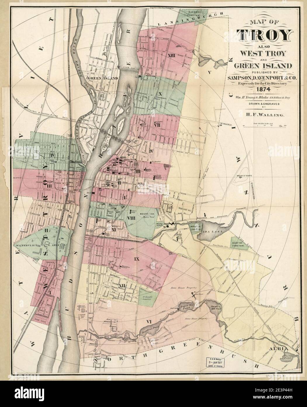 Map of Troy, also West Troy, and Green Island Stock Photo - Alamy