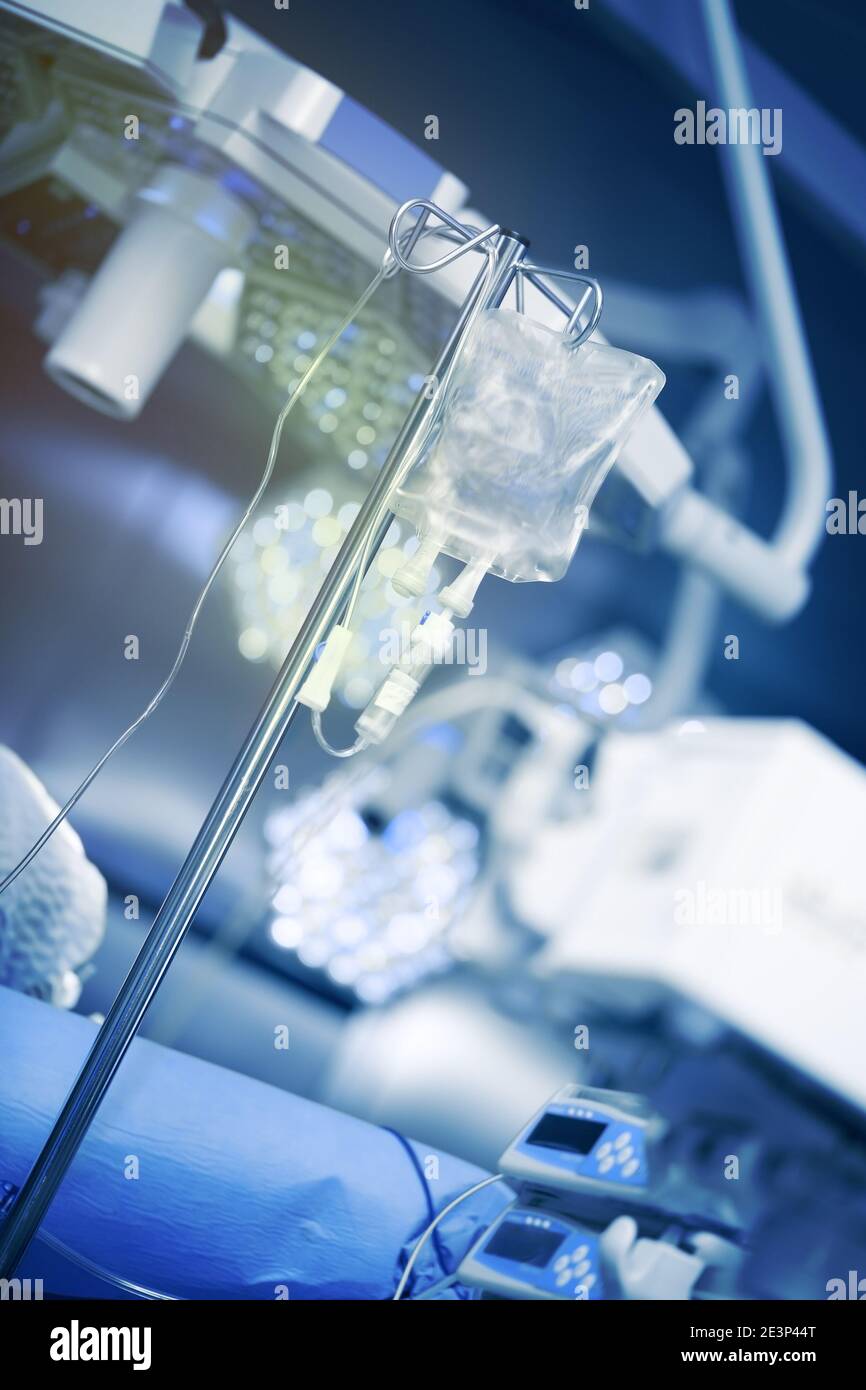 Medical system on a medical pole in the operating room on the ...