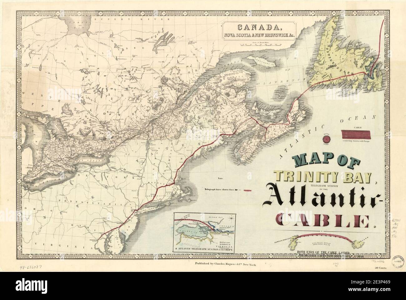 Map of Trinity Bay, Telegraph Station of the Atlantic-Cable Stock Photo ...