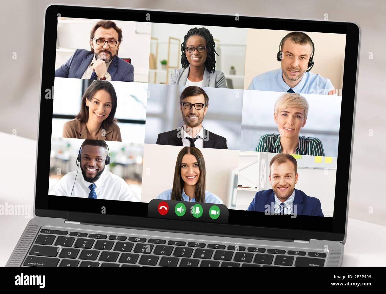 Closeup Of Laptop Screen With Business People Having Online Meeting ...