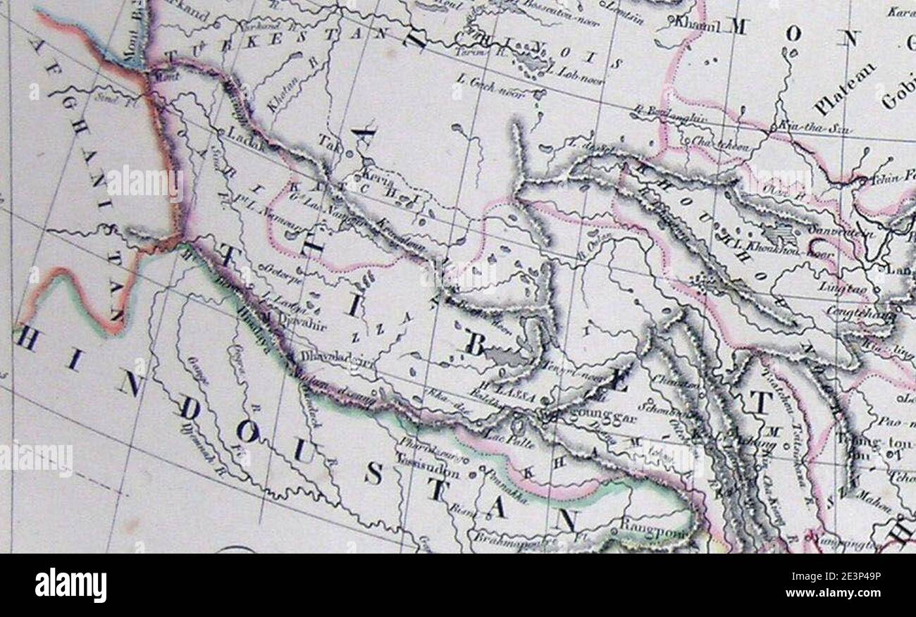Map of Tibet and Lhasa (Lassa) in 1837 from Malte-Brun Map of China and ...
