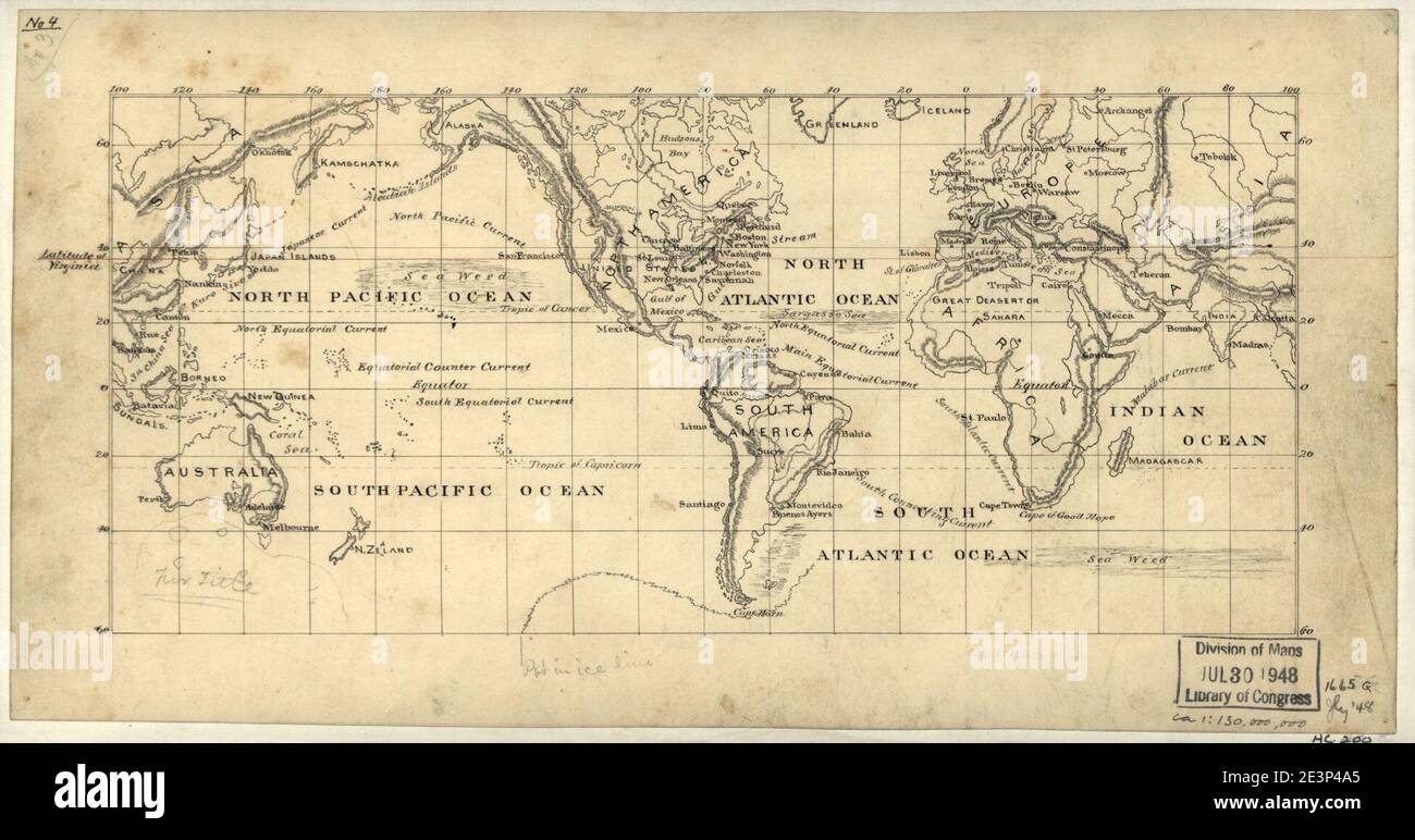 Map of the world on the Mercator projection Stock Photo - Alamy