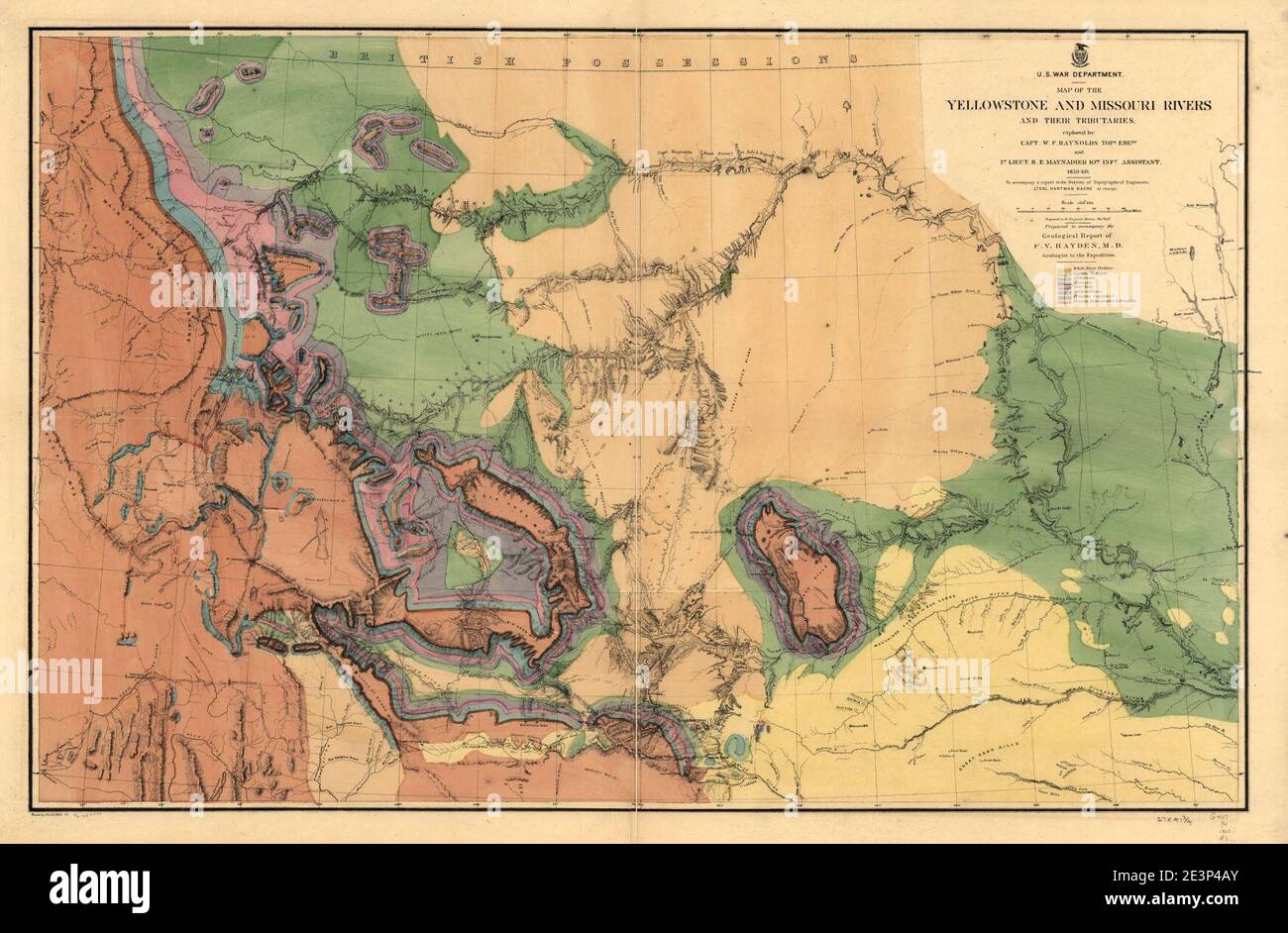 Map of the Yellowstone and Missouri rivers and their tributaries Stock ...