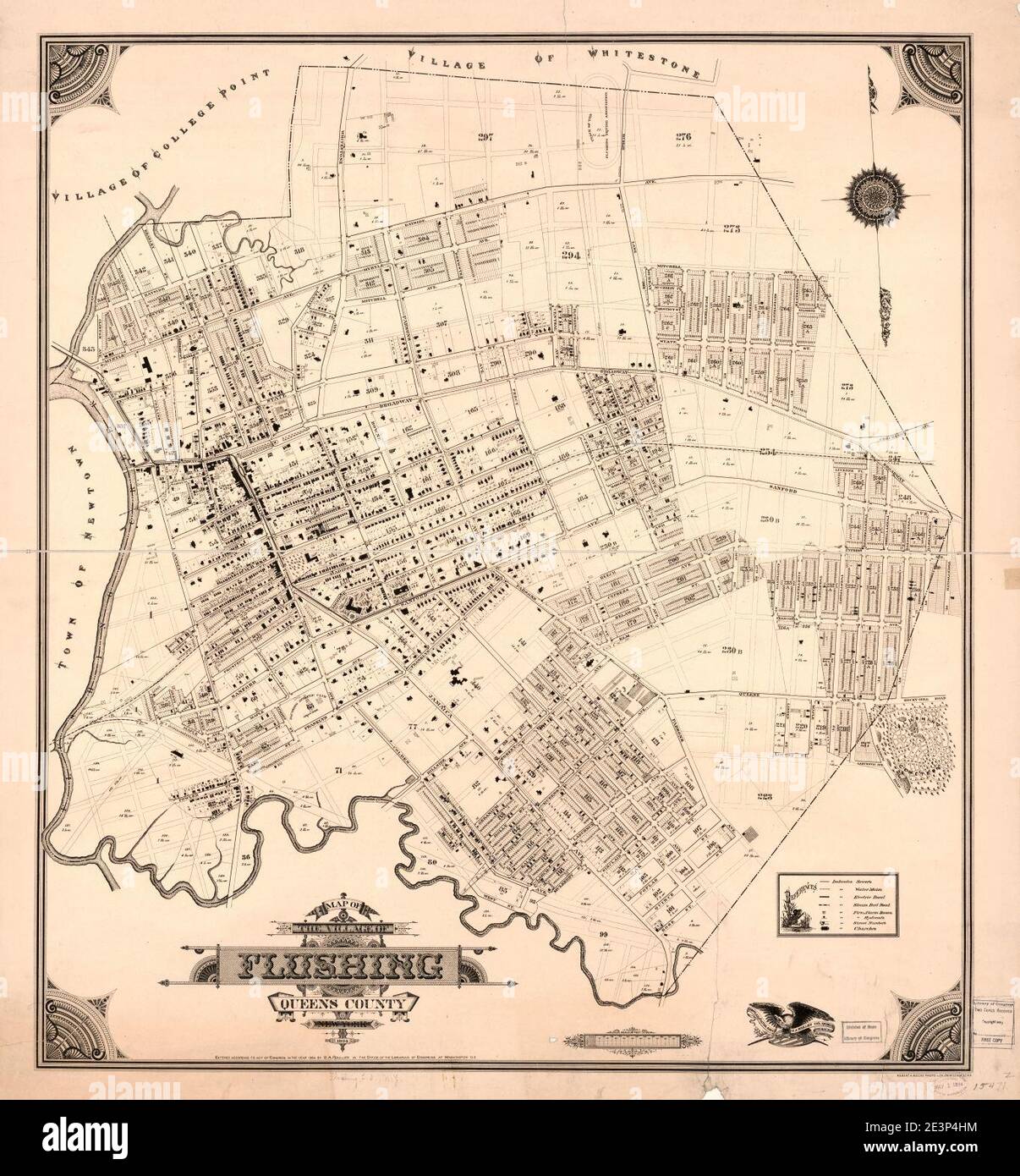 Map of the village of Flushing, Queens County, New York - 1894 Stock ...