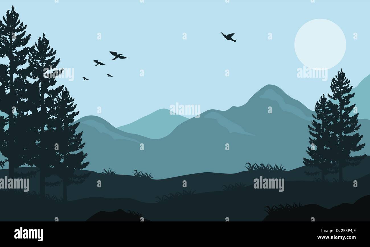 Amazing bright morning nature scenery. Vector illustration Stock Vector ...