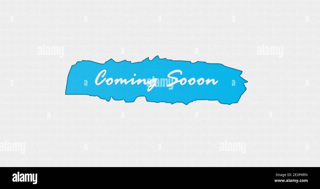 Coming soon announcement website in ripped background paper texture ...