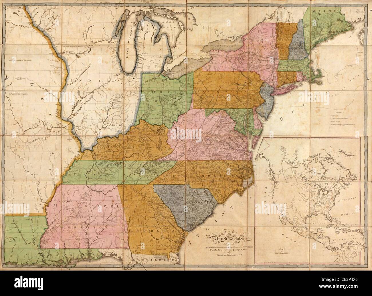 Map of the United States - exhibiting the post-roads, the situations ...