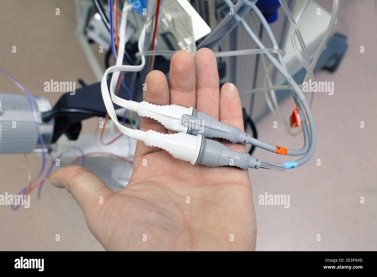 Sensor connectors on the background of modern laboratory equipment ...