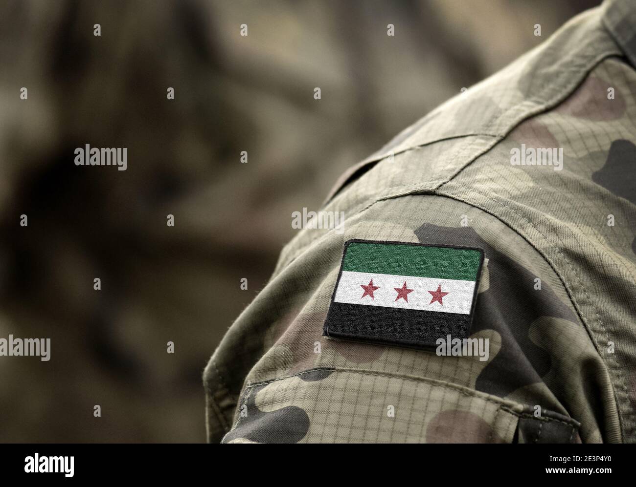 Flag of Syrian National Coalition on military uniform (collage Stock ...