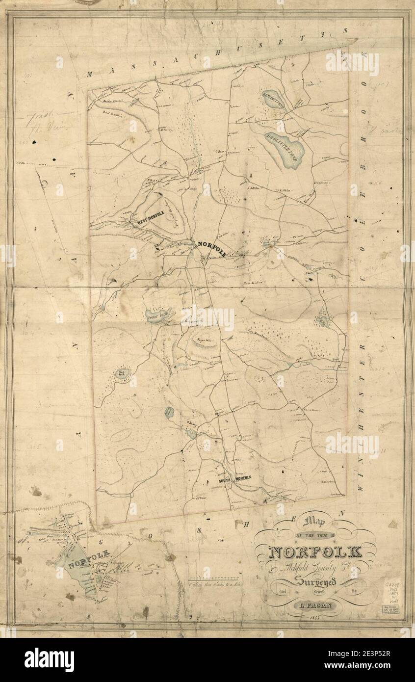 Map of the town of Norfolk, Litchfield County, Ct Stock Photo - Alamy