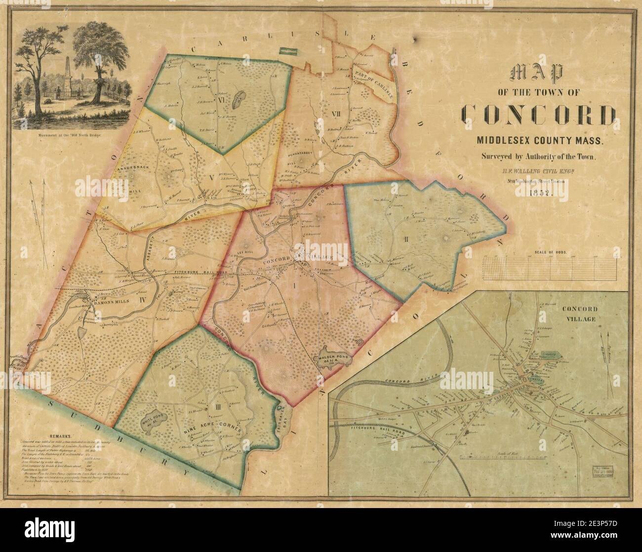 Map of the town of Concord, Middlesex County Mass Stock Photo - Alamy