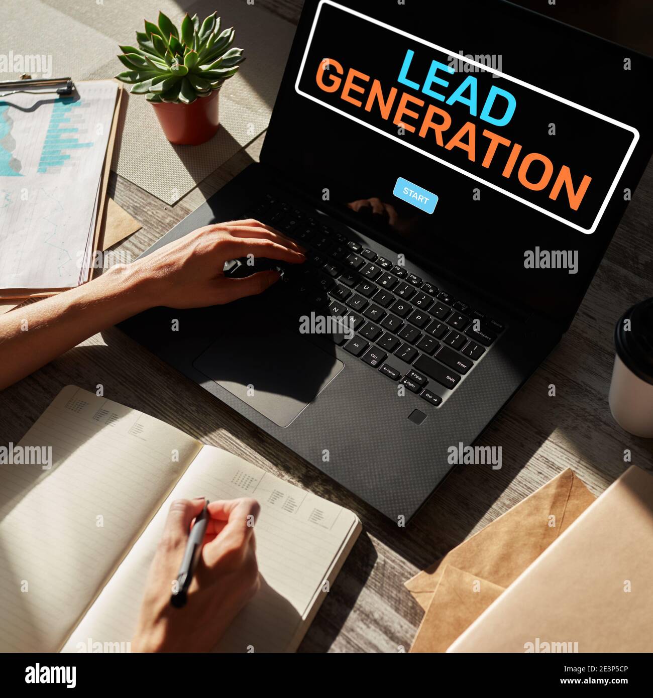 Lead generation start button on screen. Digital marketing and business ...
