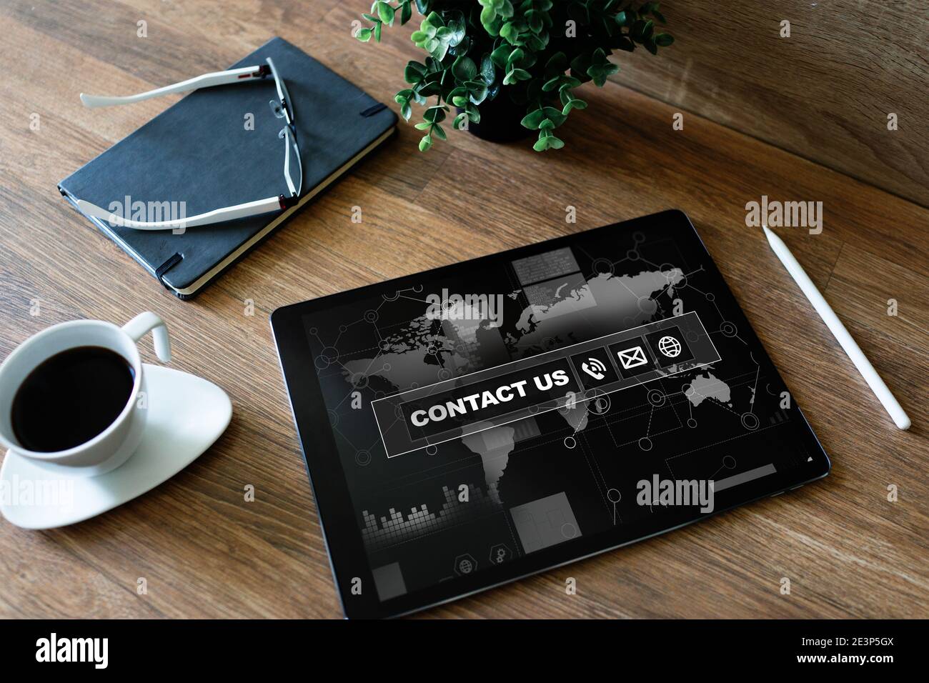 Contact us field and button on screen. Business concept Stock Photo - Alamy