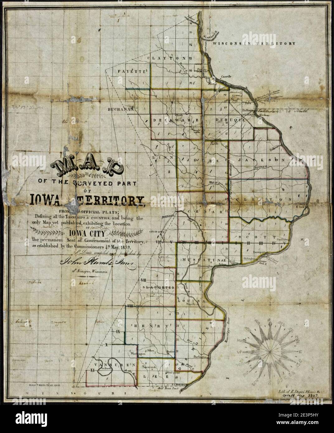 Map of the surveyed part of Iowa Territory Stock Photo - Alamy