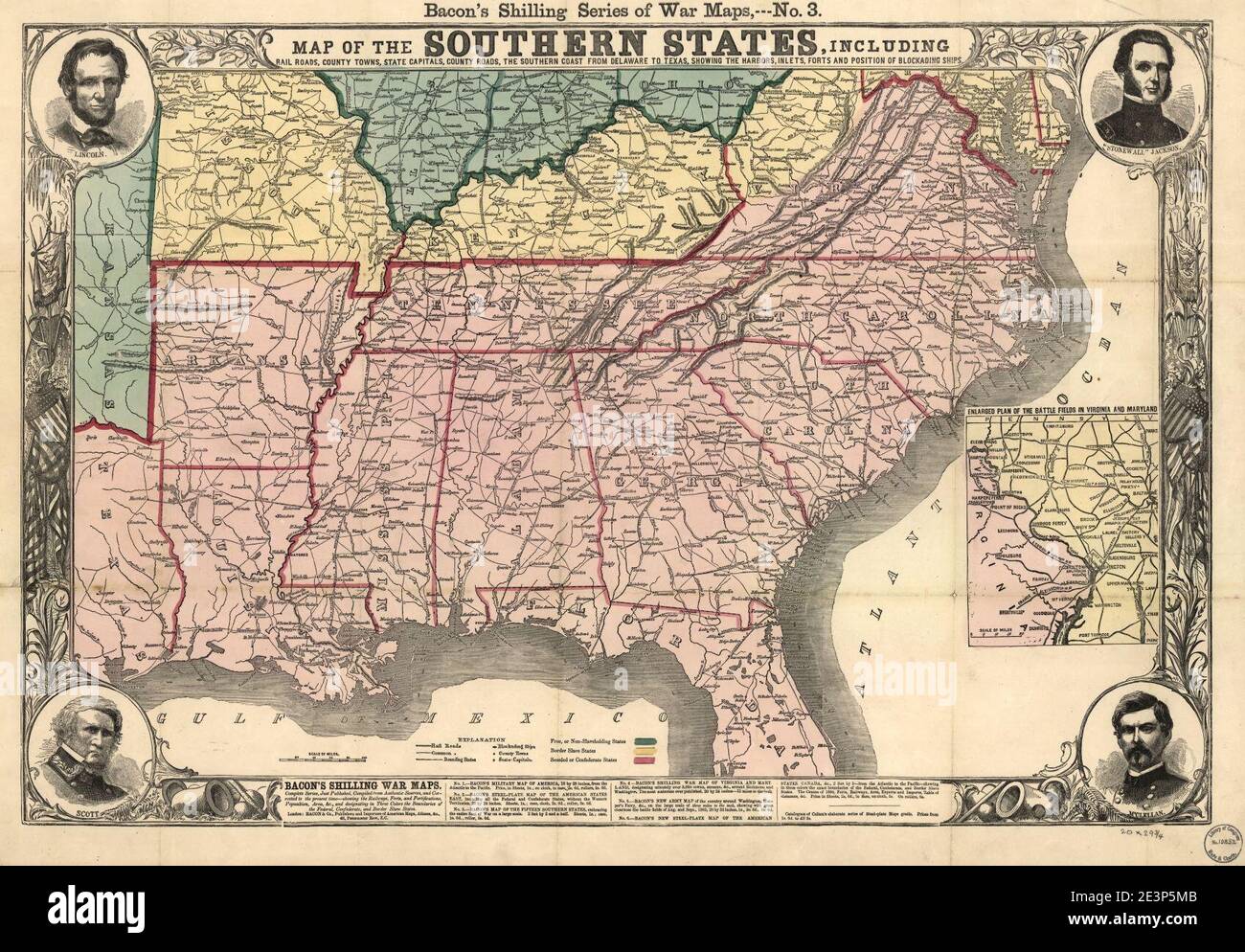 Map of the southern states, including rail roads, county towns, state ...