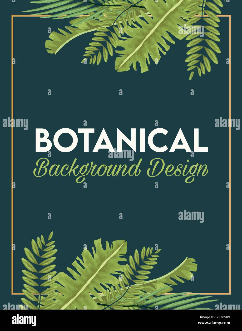 botanical lettering in poster with leafs and golden frame vector ...