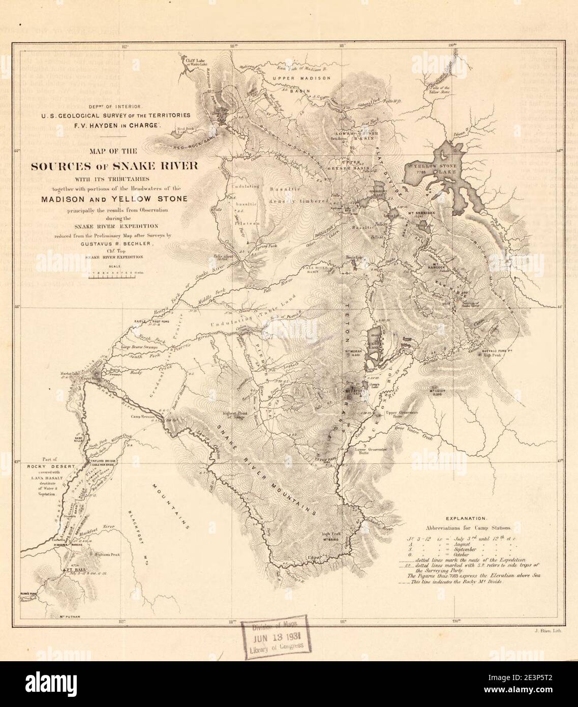 Map of the sources of Snake River - with its tributaries together with ...