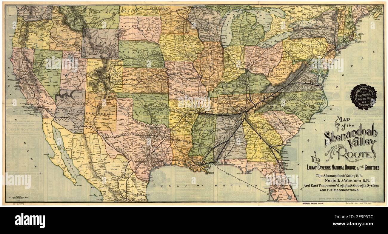 Map of the Shenandoah Valley route via Luray Caverns, Natural Bridge ...