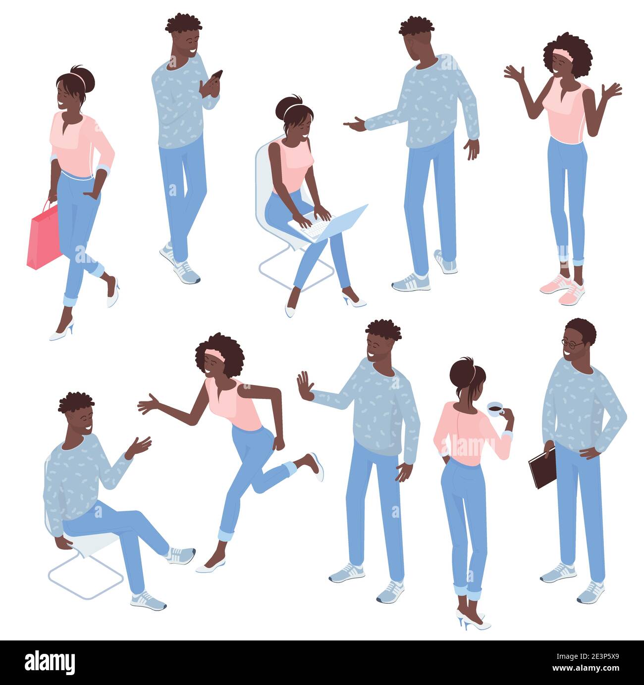 isometric flat design vector black man and woman Stock Vector Image ...
