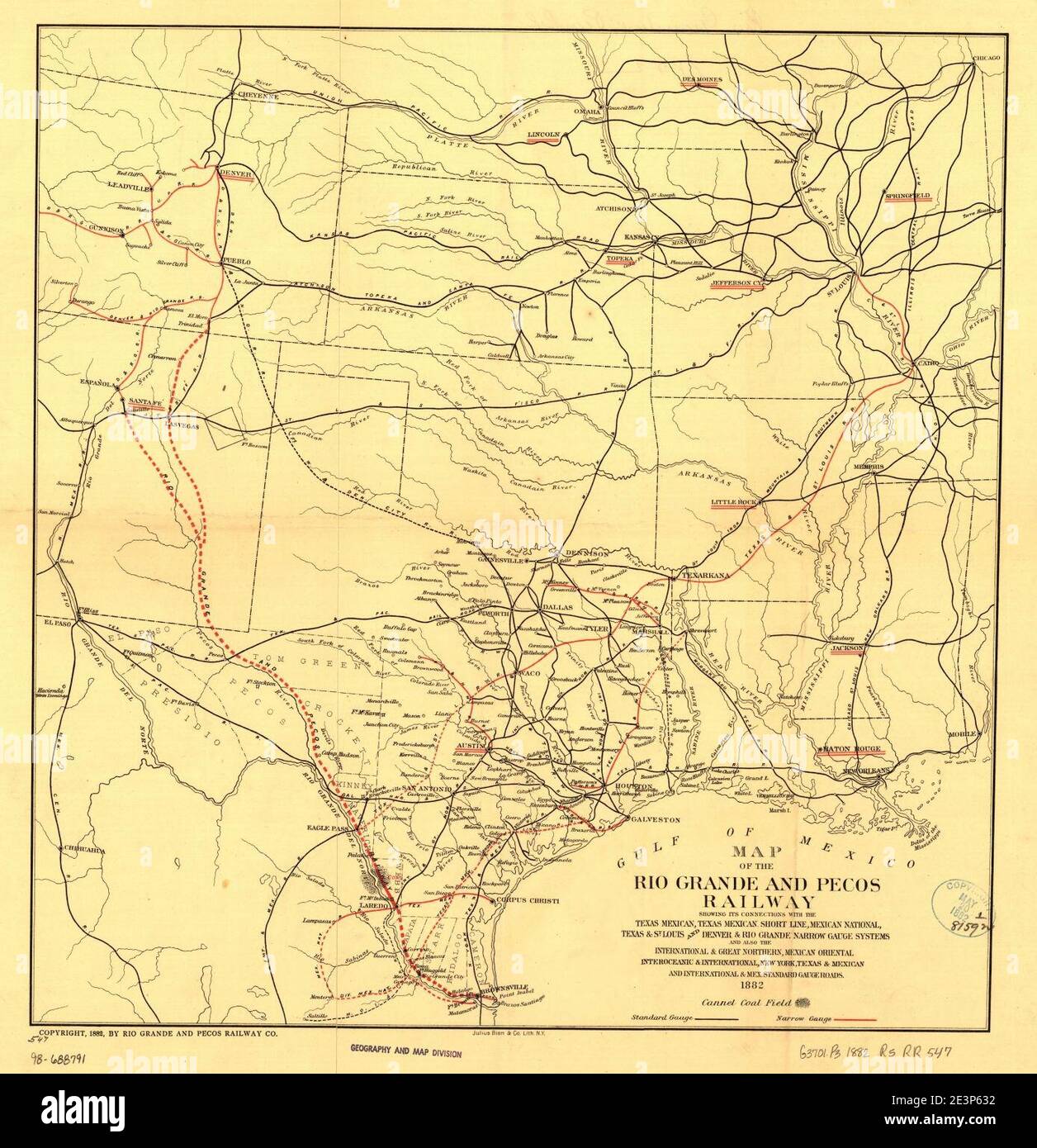 Map of the Rio Grande and Pecos Railway showing its connections with ...