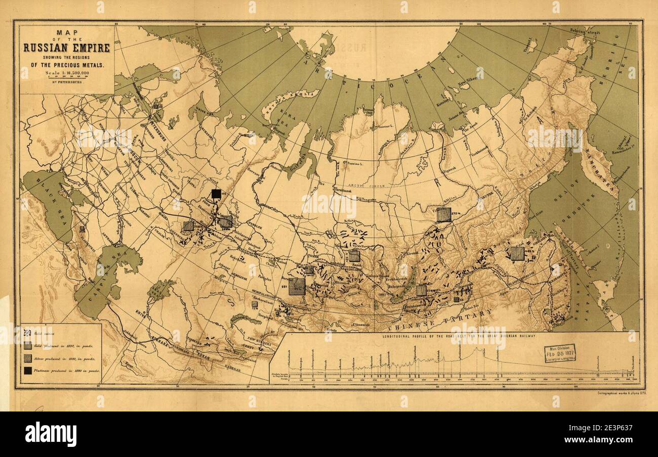 Map of the Russian Empire showing the regions of the precious metals ...