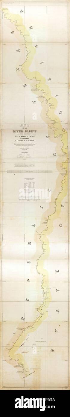 Map of the River Sabine from its mouth on the Gulf of Mexico in the sea ...