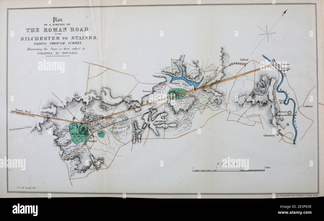 Map of the Roman Road, Silchester to Staines Stock Photo - Alamy