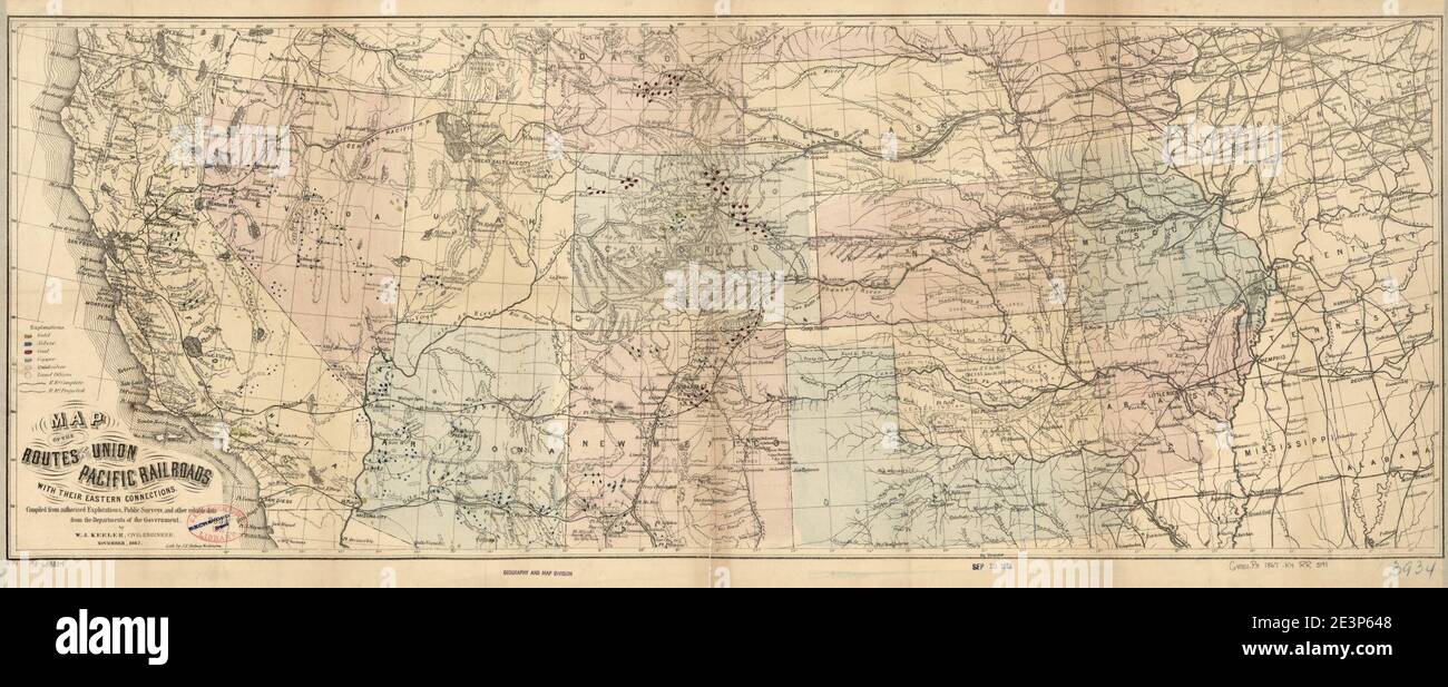 Map of the routes of the Union Pacific Rail Roads with their eastern ...