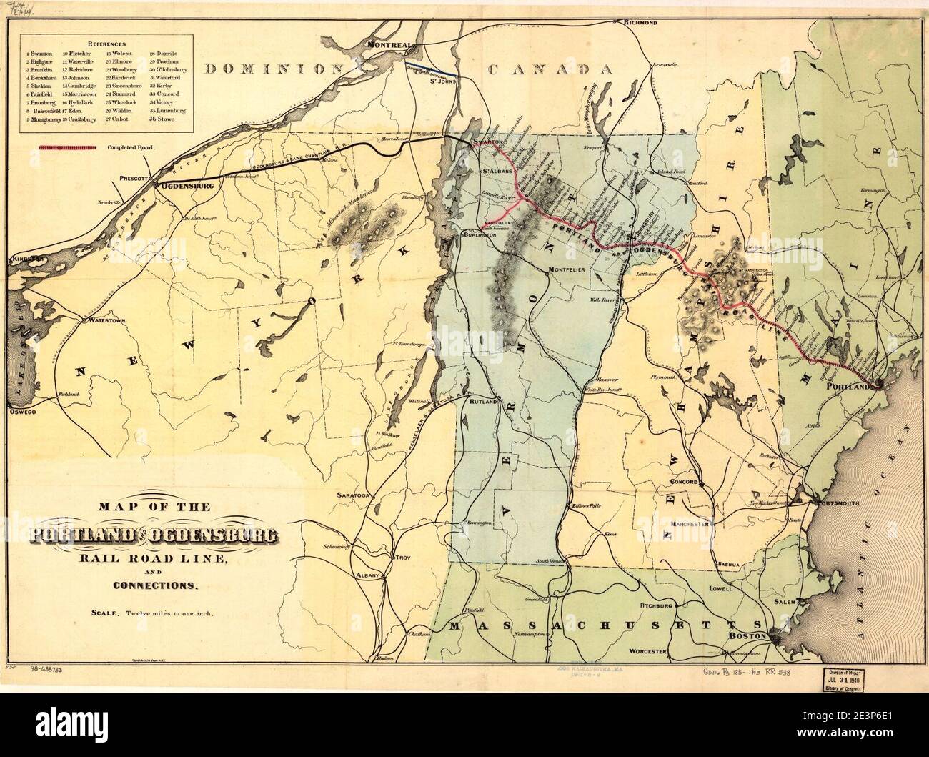 Map of the Portland and Ogdensburg Rail Road line, and connections ...