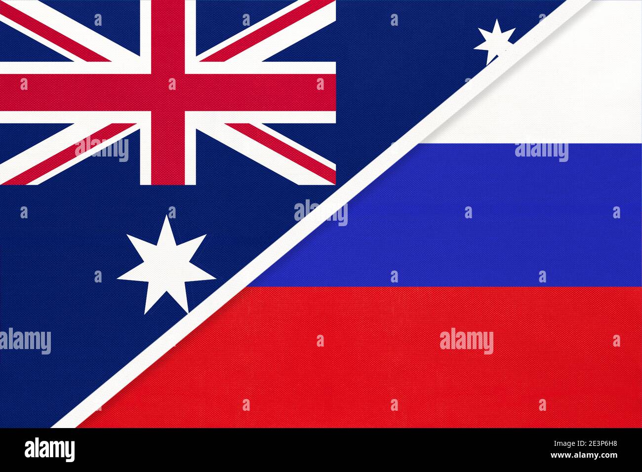 Australia and Russia or Russian Federation, national flags from textile ...