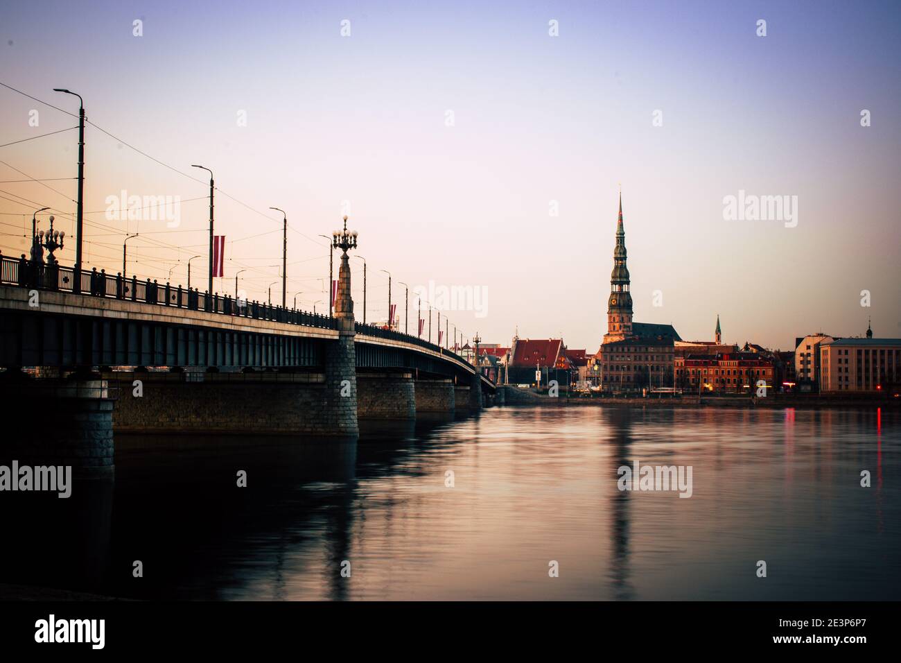 Riga skyline and stone bridge of Riga with a view to old city Stock ...