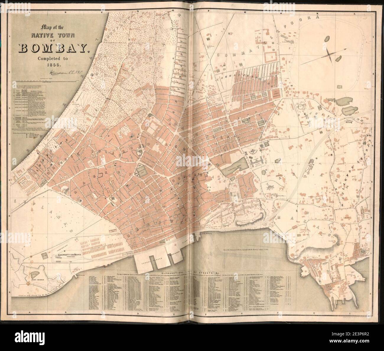 Map of the native town of Bombay, completed to 1855 Stock Photo - Alamy