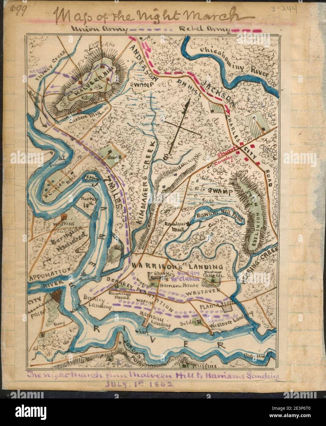 Map of the night's march after Battle of Malvern Hill Stock Photo - Alamy