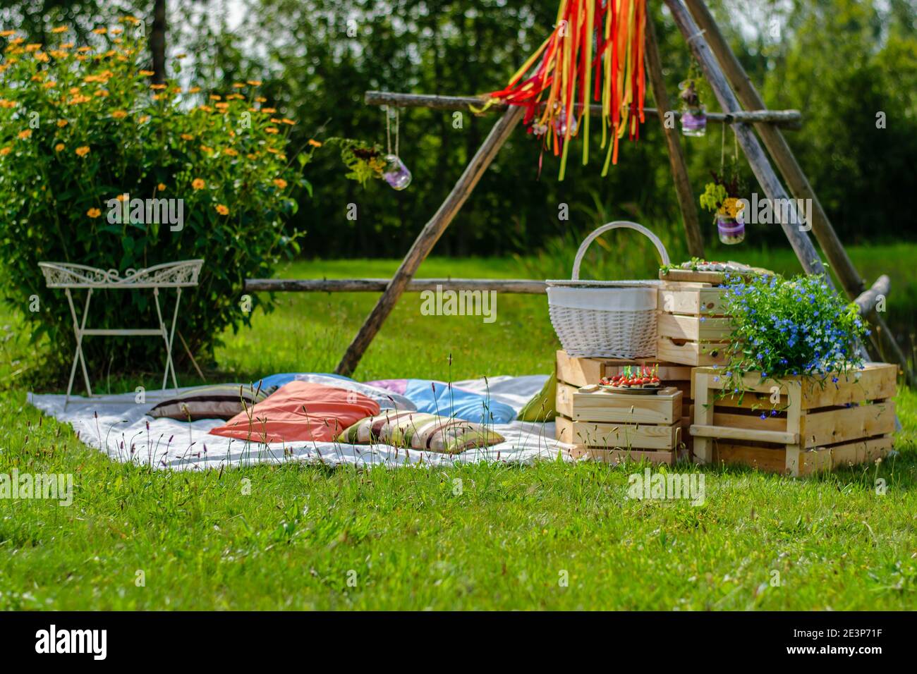 Decorated picnic place during summertime Stock Photo - Alamy
