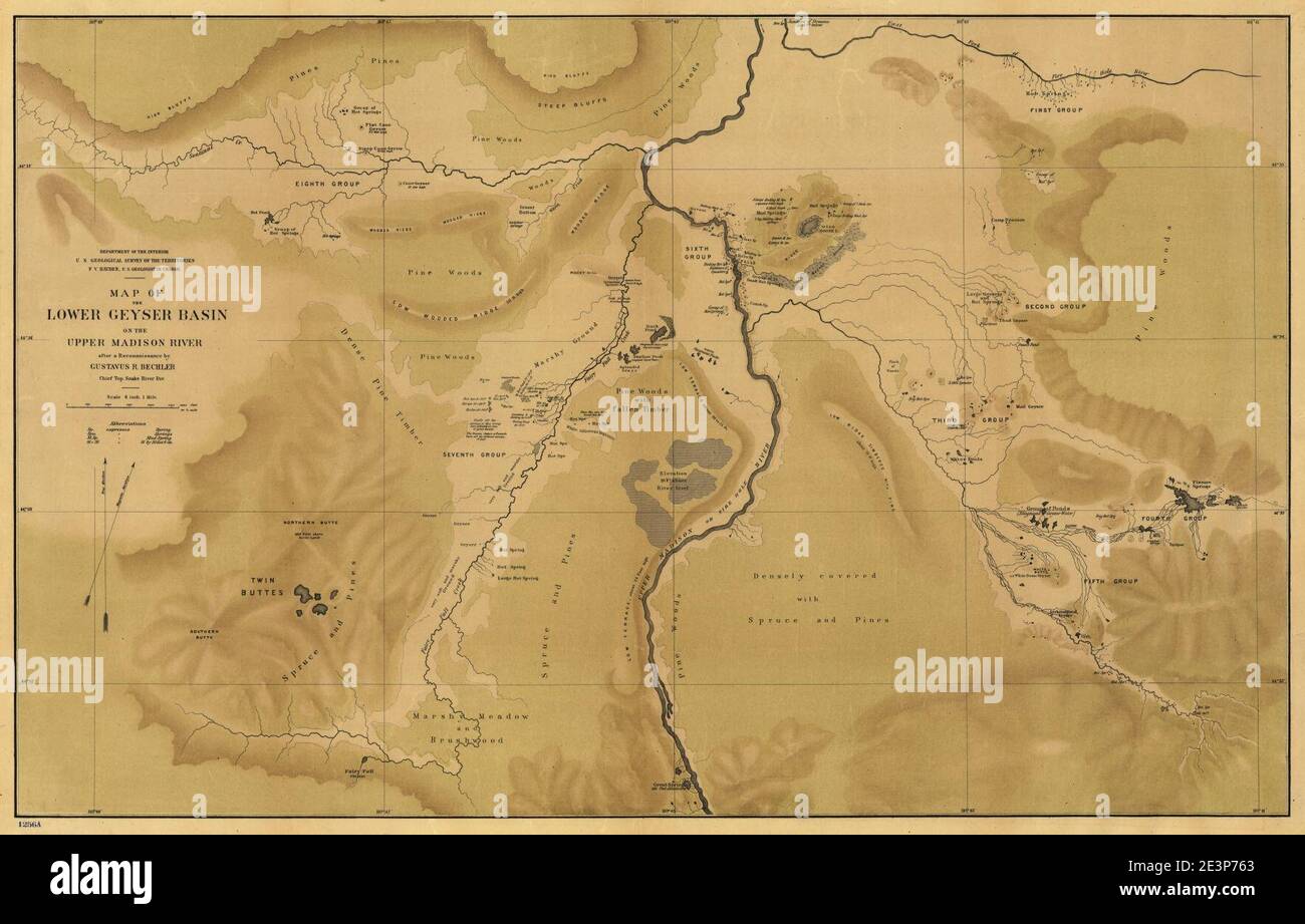Map of the Lower Geyser Basin of the Upper Madison River Stock Photo ...