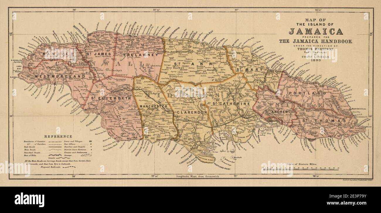 Map of the island of Jamaica Stock Photo - Alamy