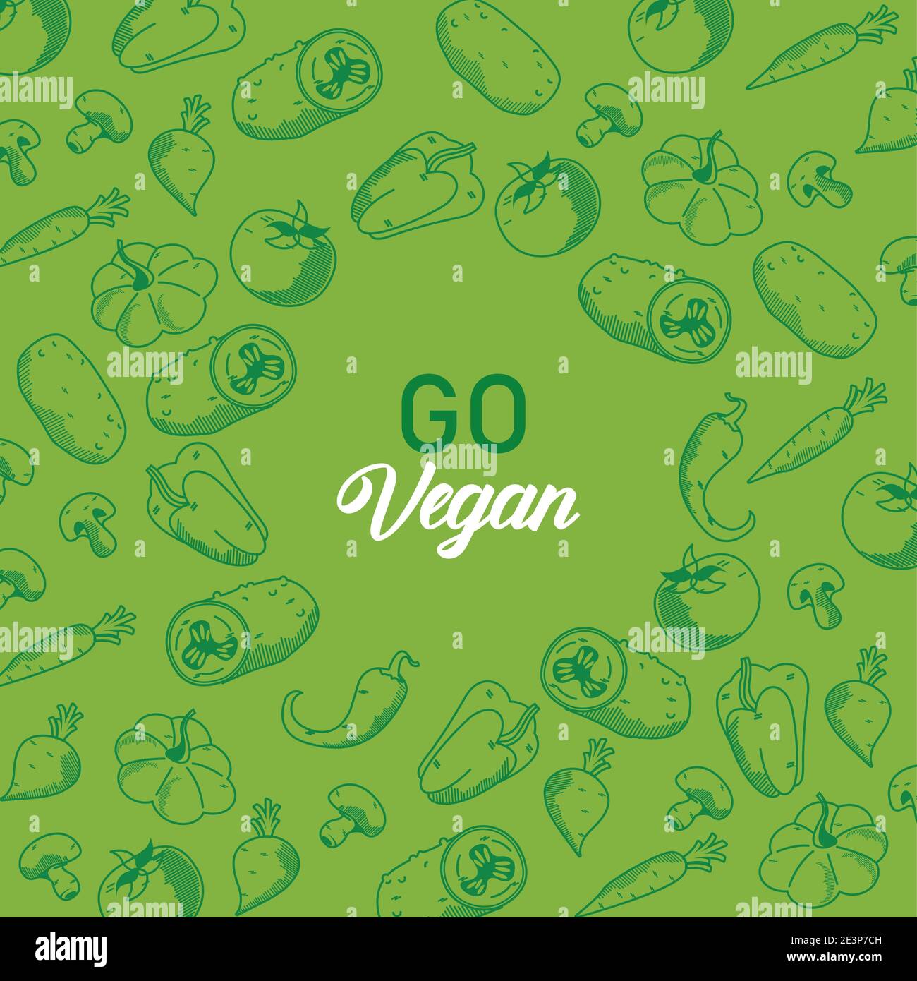 go vegan lettering poster with vegetables pattern in green background ...