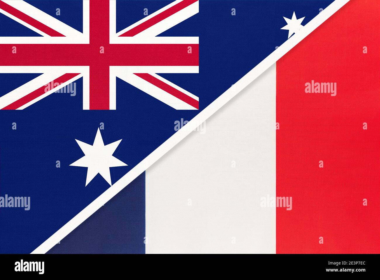 Australia and France or French Republic, national flags from textile ...