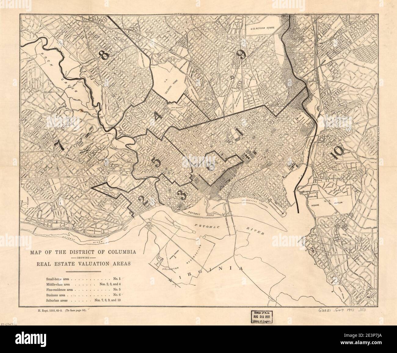 Map of the District of Columbia showing real estate valuation areas ...