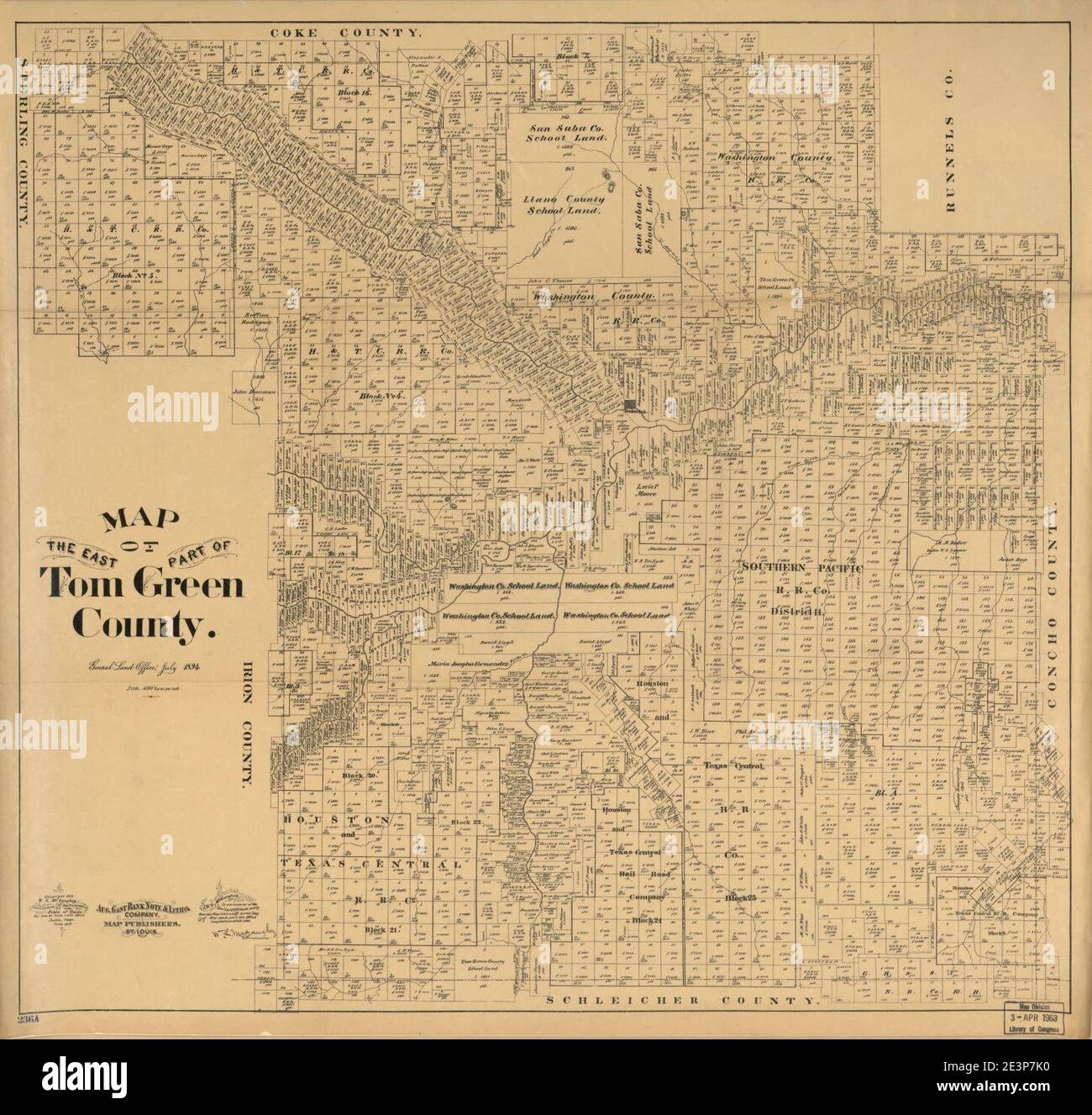 Map of the east part of Tom Green County Stock Photo - Alamy
