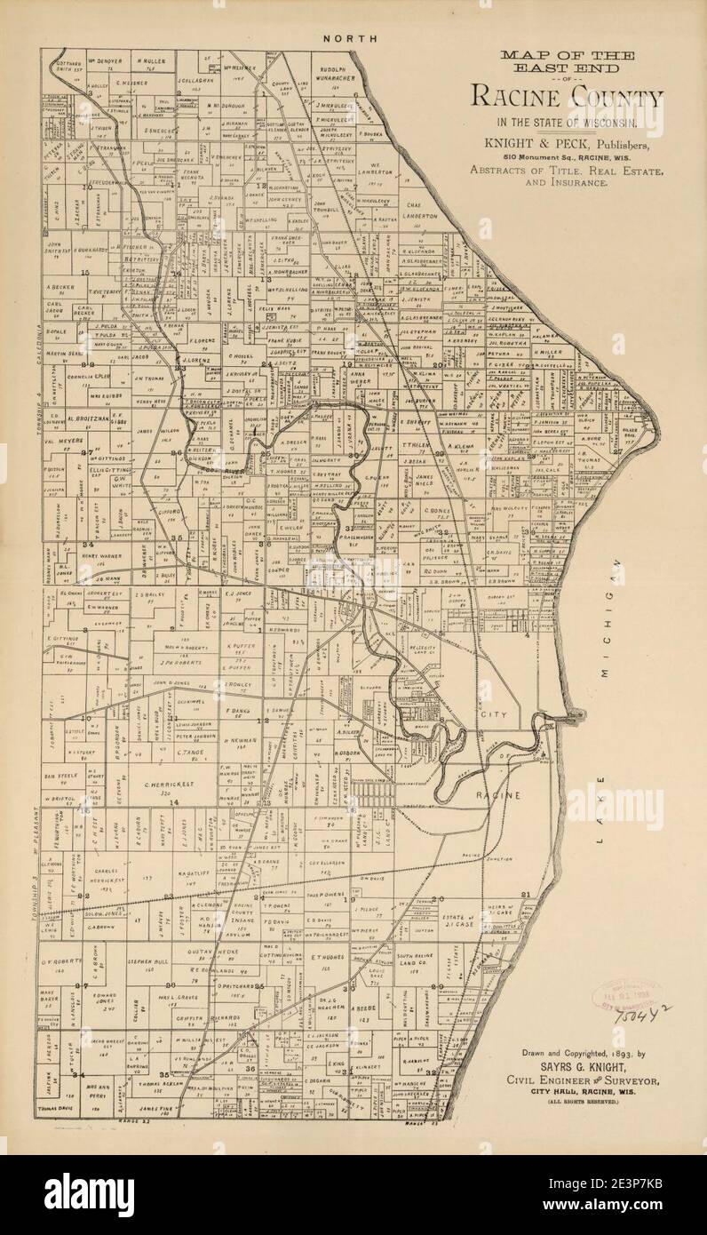 Map of the east end of Racine County in the state of Wisconsin Stock ...