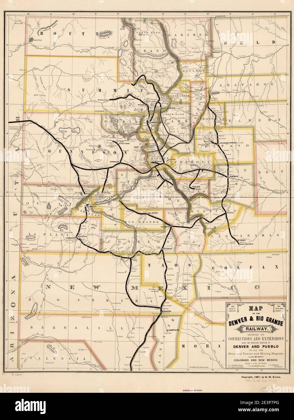 Map of the Denver & Rio Grande Railway, showing its connections and ...
